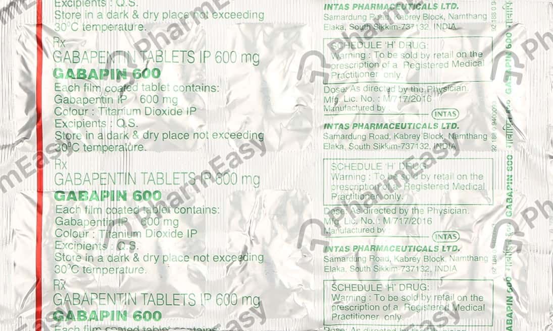 Gabapin 600 MG Tablet (10): Uses, Side Effects, Price & Dosage | PharmEasy