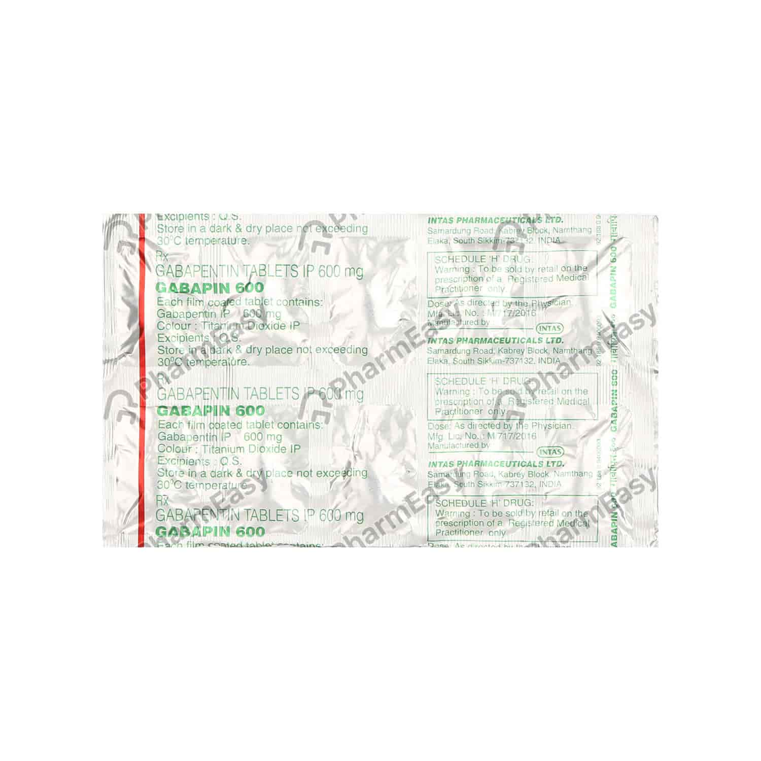 Gabapin 600mg Strip Of 10 Tablets - Uses, Side Effects, Dosage ...