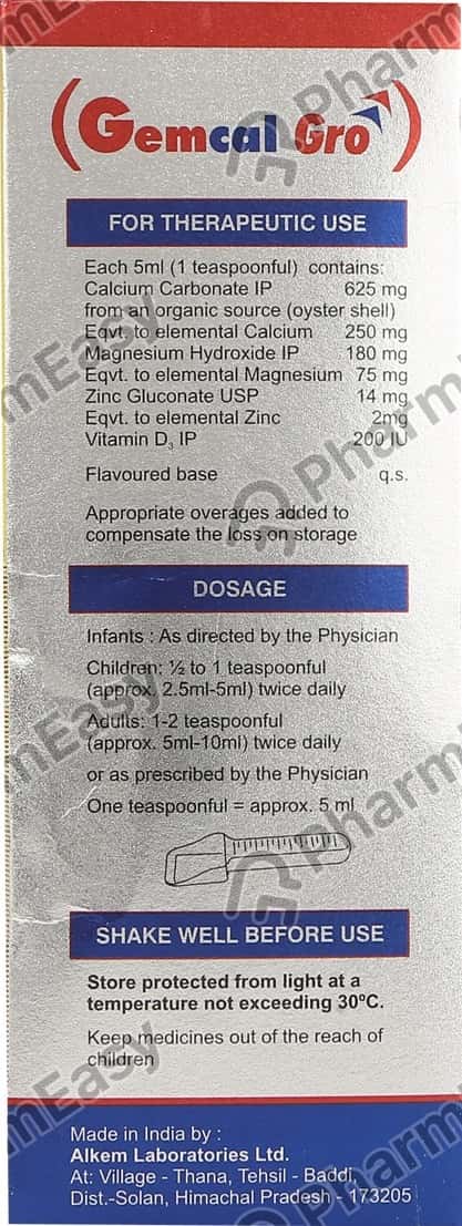 Buy Gemcal Gro Suspension 200ml Online at Flat 15% OFF | PharmEasy