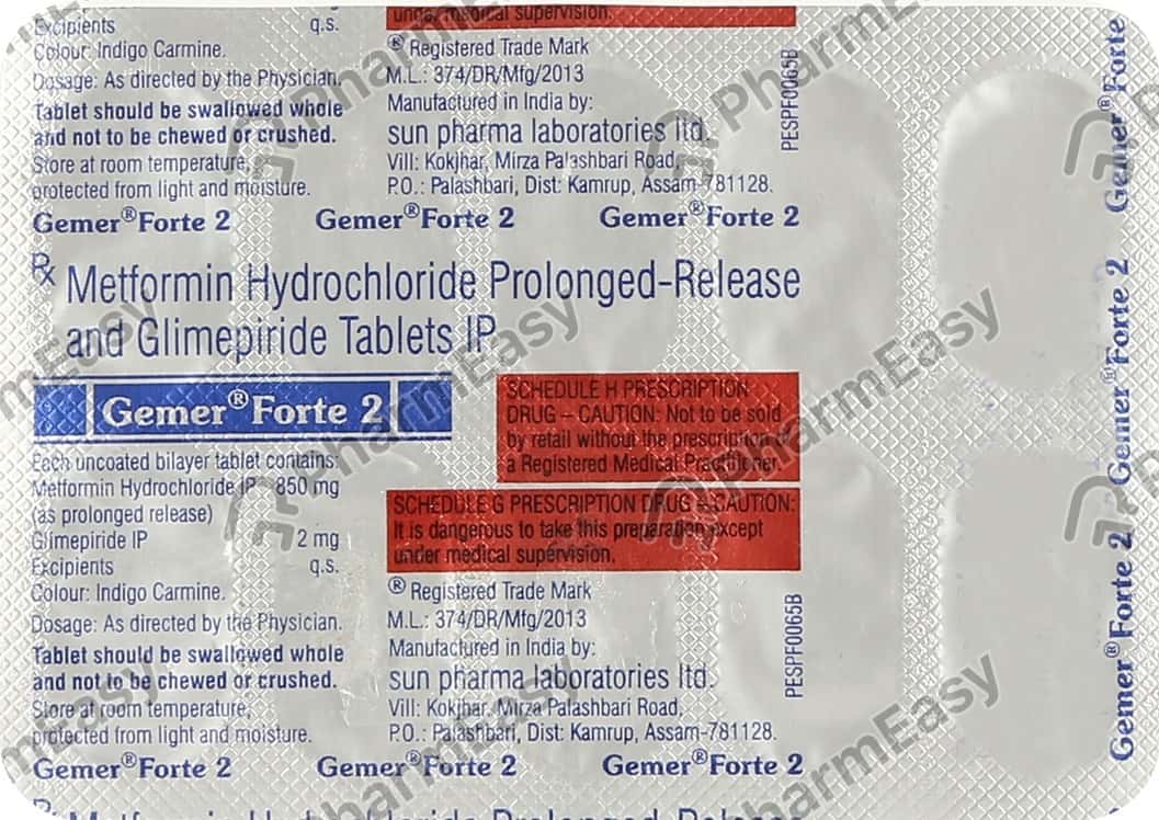 Gemer Forte 2mg Strip Of 10 Tablets: Uses, Side Effects, Price & Dosage | PharmEasy