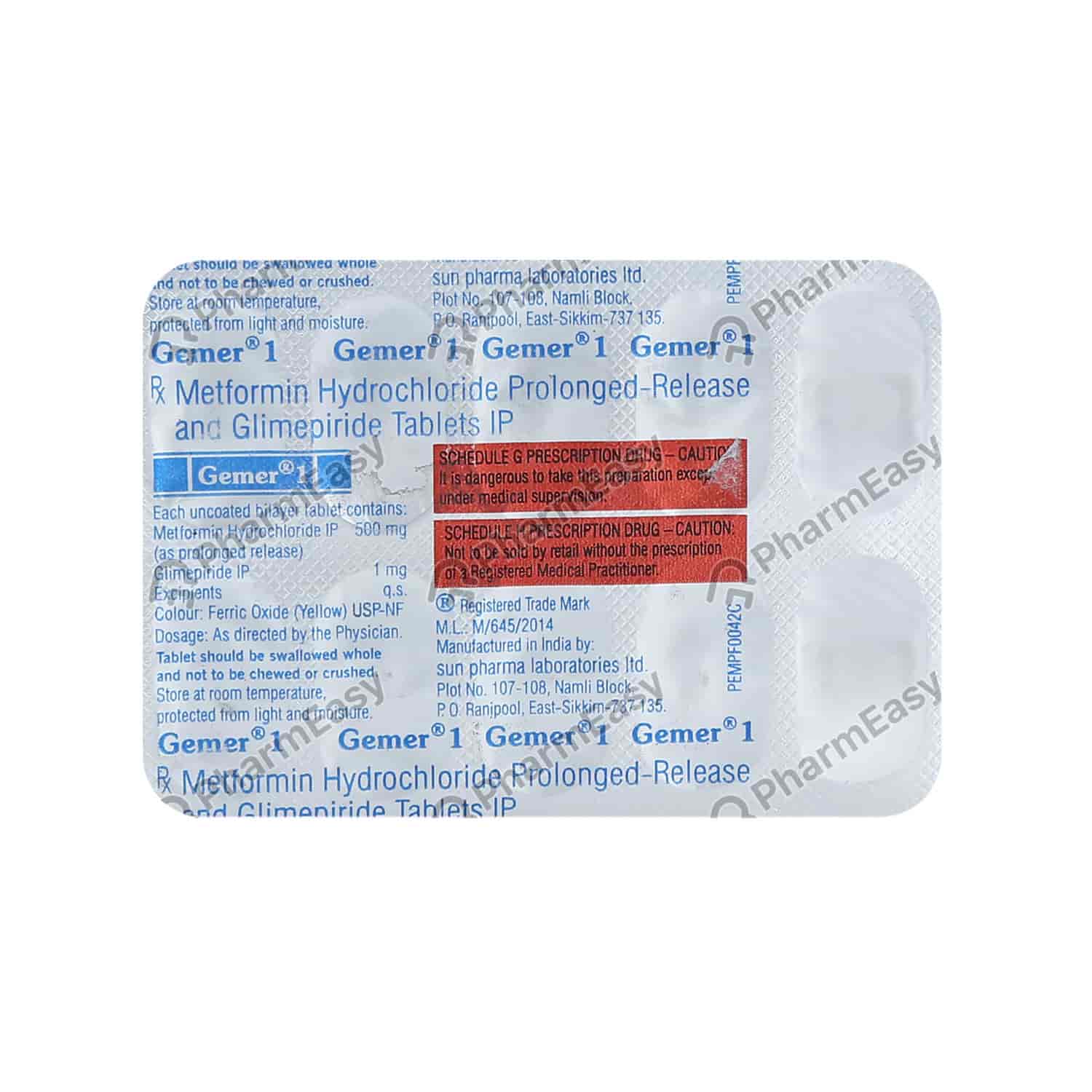 Gemer 1mg Tab 10'S - Uses, Side Effects, Dosage, Composition & Price ...