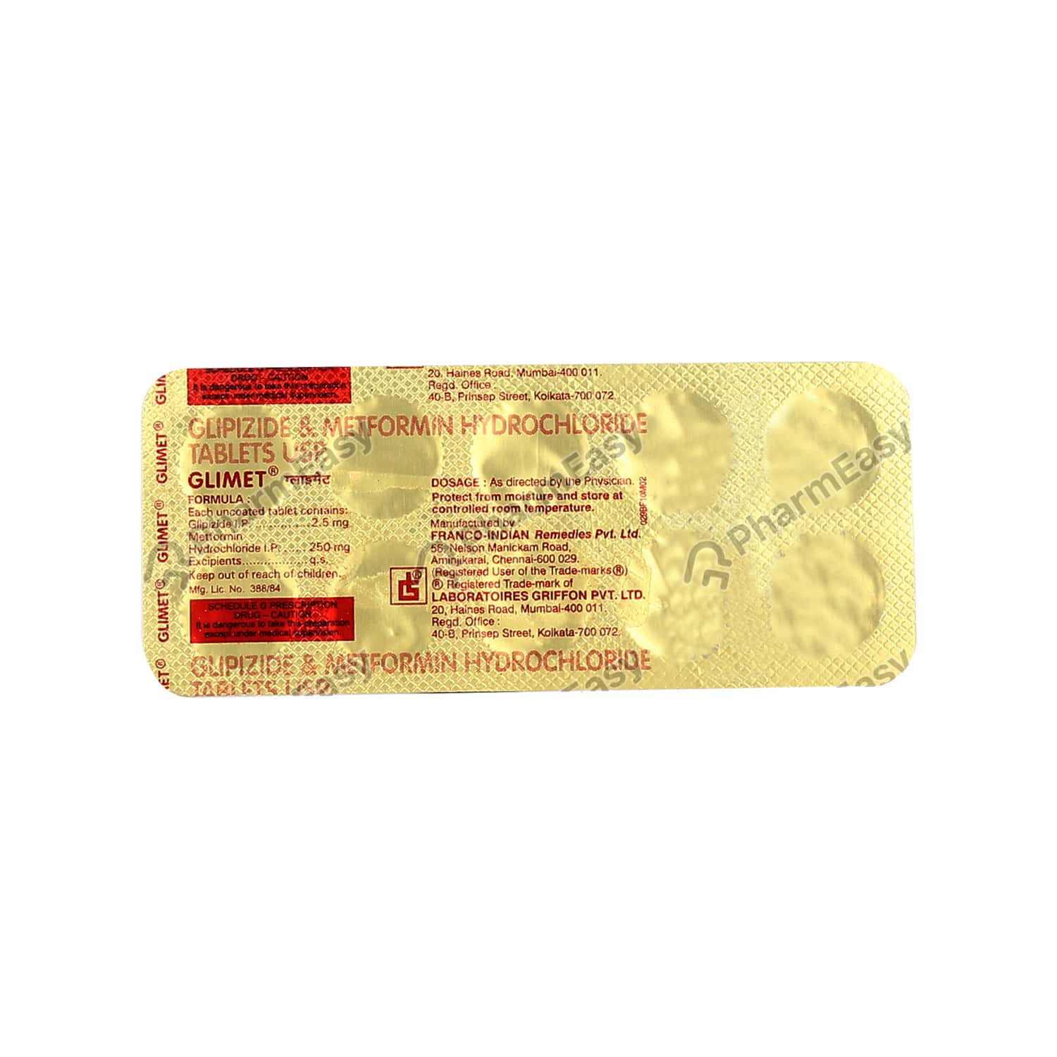 Buy Glimet Strip Of 10 Tablets Online at Flat 18% OFF* | PharmEasy