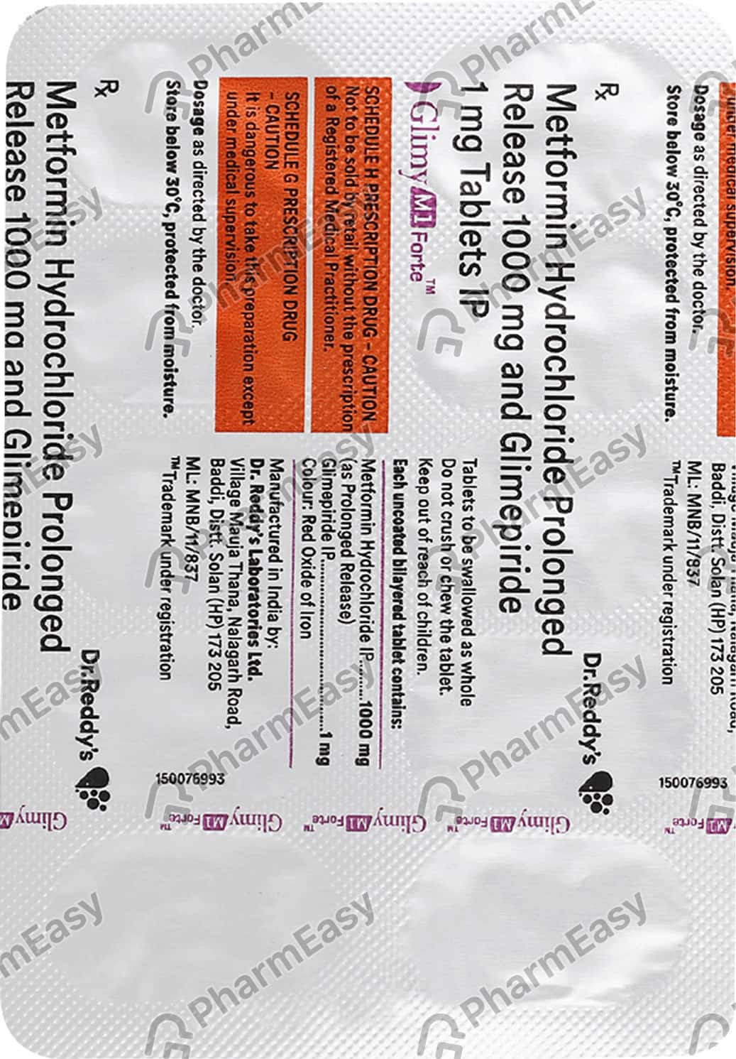 Glimy M 1mg Forte Strip Of 10 Tablets: Uses, Side Effects, Price & Dosage | PharmEasy