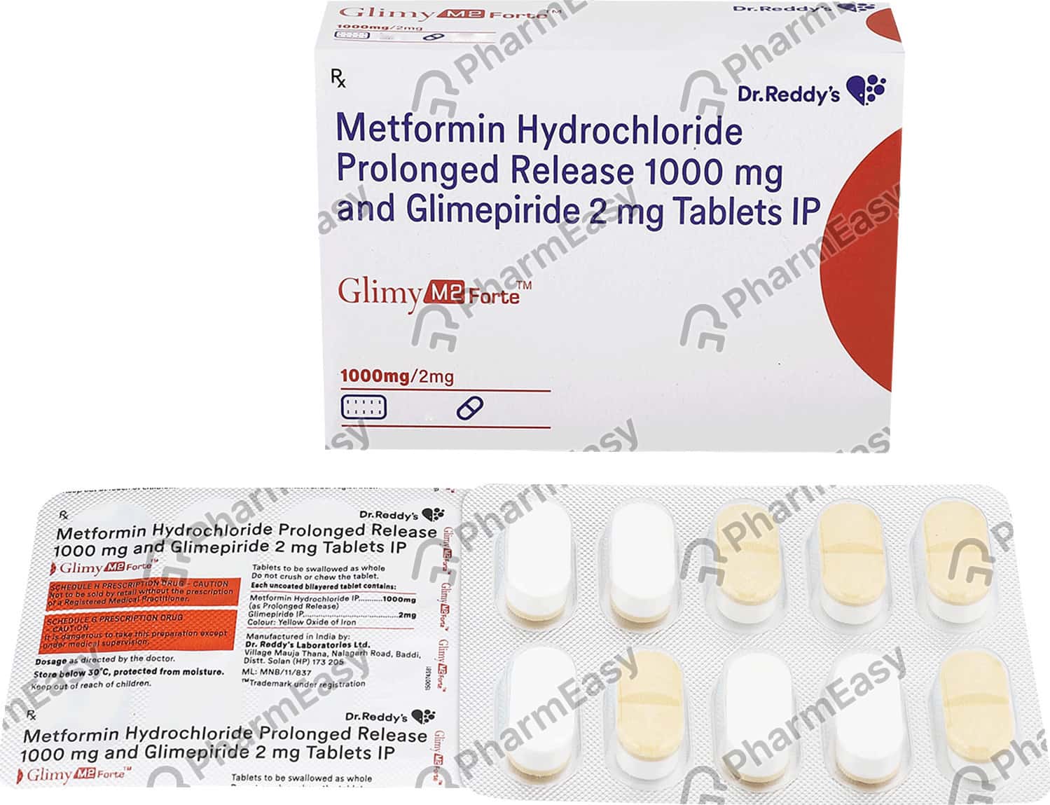 Glimy M2 Forte Strip Of 10 Tablets: Uses, Side Effects, Price & Dosage ...