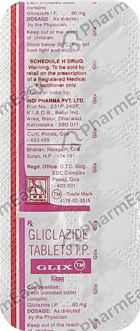 Glix 80 MG Tablet (10): Uses, Side Effects, Price & Dosage | PharmEasy