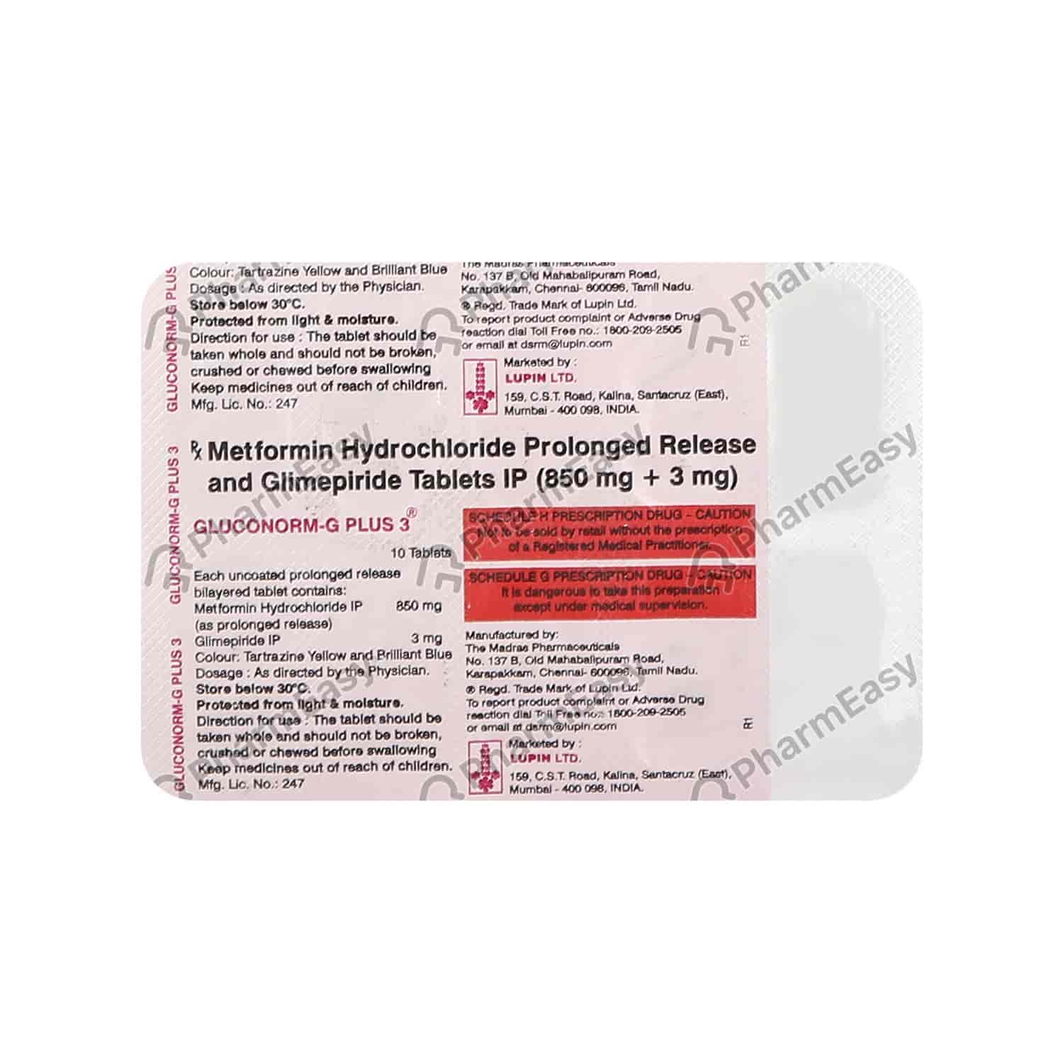 Gluconorm G Plus 3mg Tab - Uses, Side Effects, Dosage, Composition ...