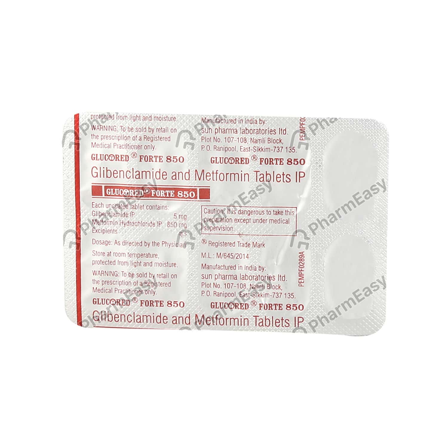 Buy Glucored Forte 850mg Strip Of 10 Tablets Online at Flat 18% OFF ...