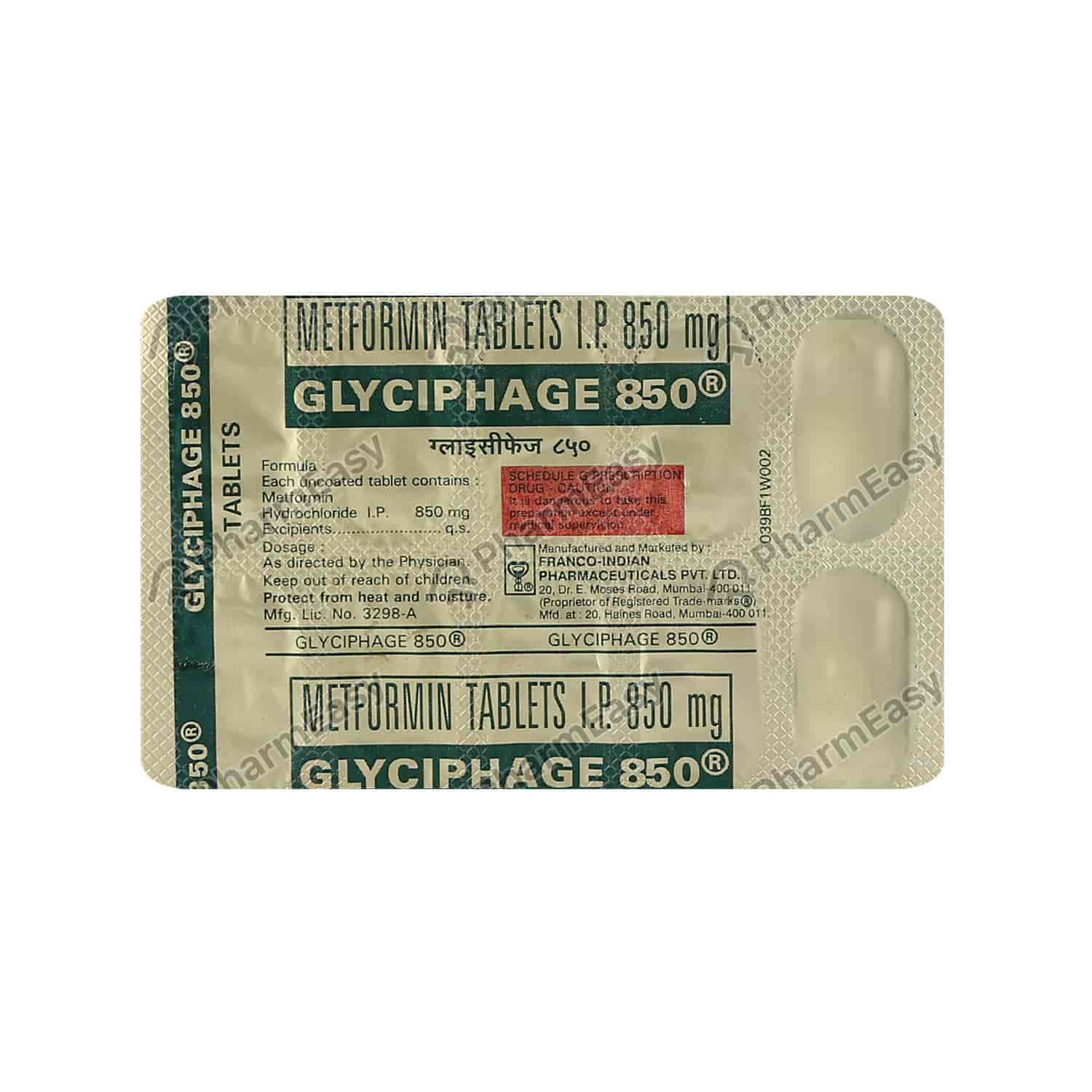 Glyciphage 850mg Tab - Uses, Side Effects, Dosage, Composition & Price ...