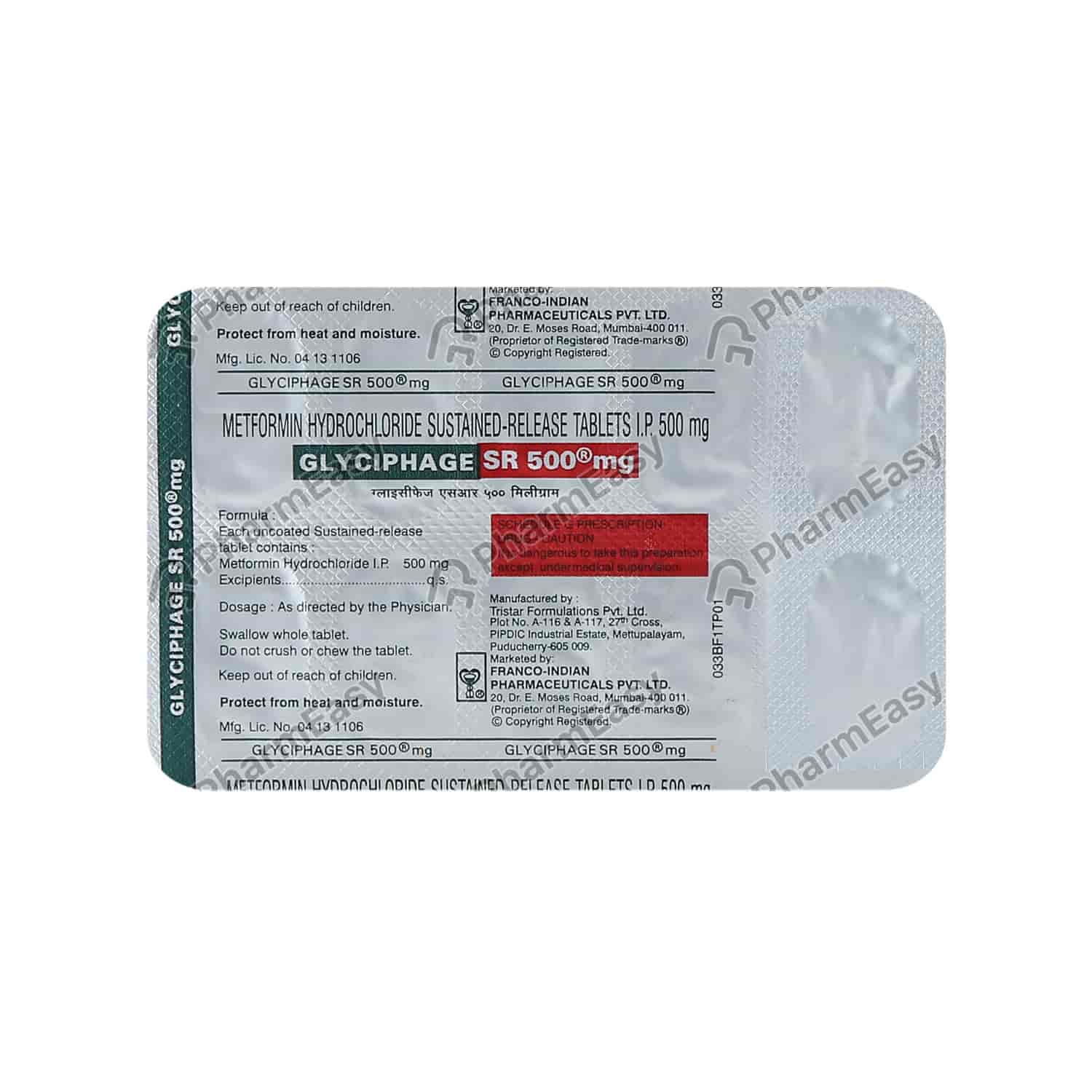 Glyciphage Sr 500mg Tab 10'S - Uses, Side Effects, Dosage, Composition ...