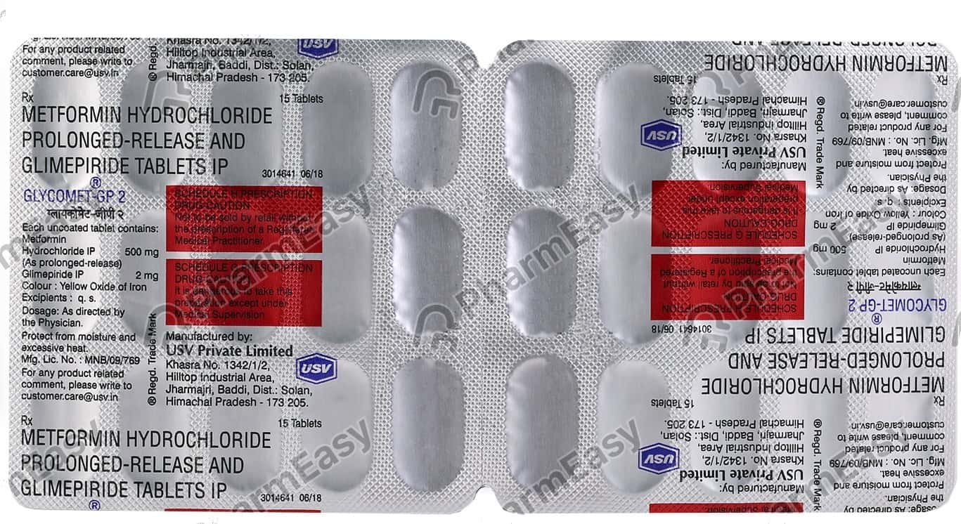 Glycomet Gp 2mg Strip Of 15 Tablets: Uses, Side Effects, Price & Dosage | PharmEasy