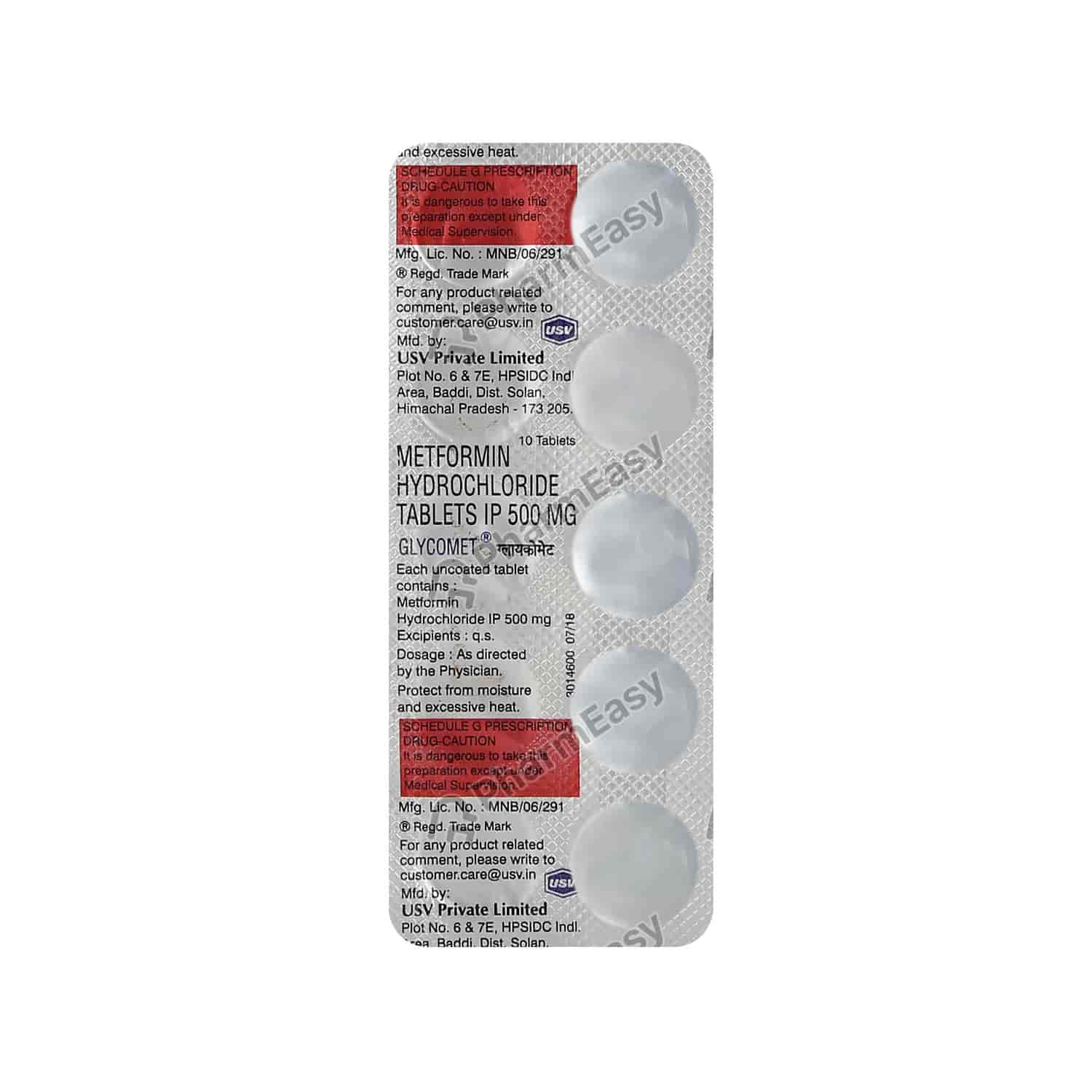 Glycomet 500mg Tab 10'S - Uses, Side Effects, Dosage, Composition ...