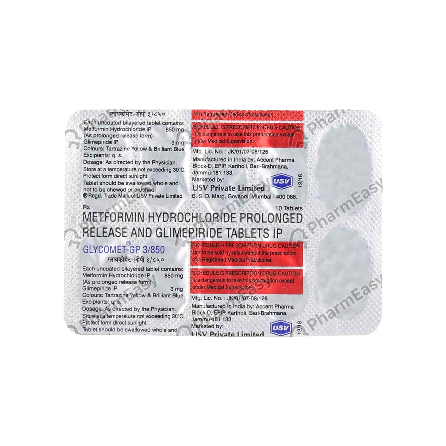 Glycomet Gp 3 850mg Tab 10'S - Uses, Side Effects, Dosage, Composition ...