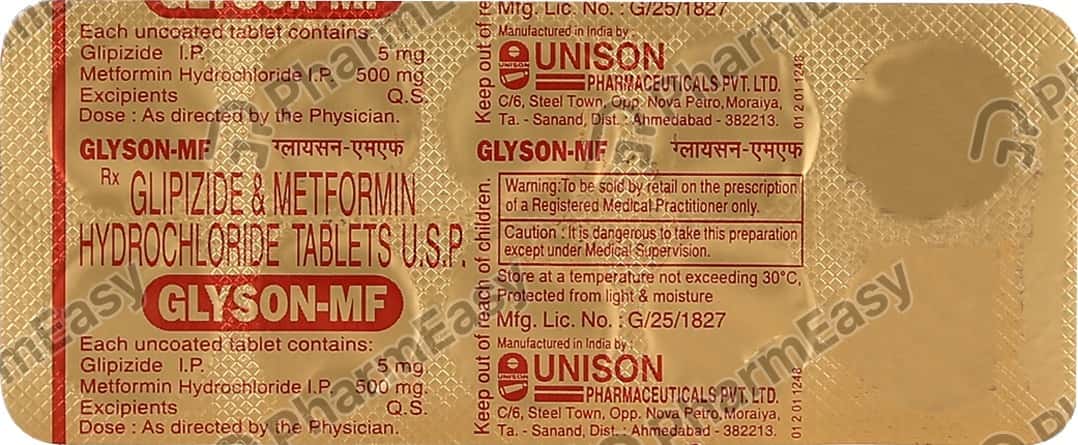 Glyson Mf Strip Of 10 Tablets: Uses, Side Effects, Price & Dosage ...