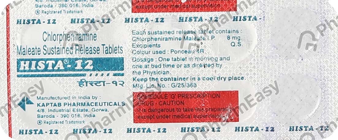 Hista 12 12 MG Tablet (10): Uses, Side Effects, Price & Dosage | PharmEasy