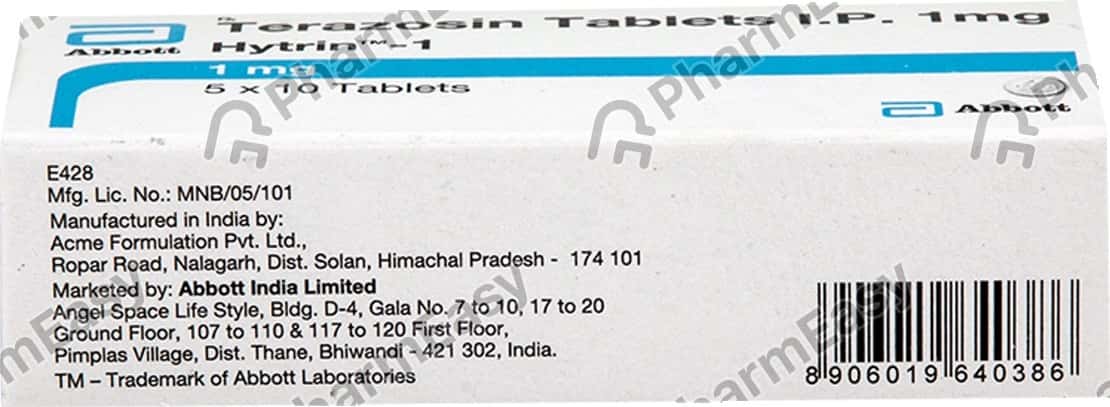 Hytrin 1 MG Tablet (10): Uses, Side Effects, Price & Dosage | PharmEasy