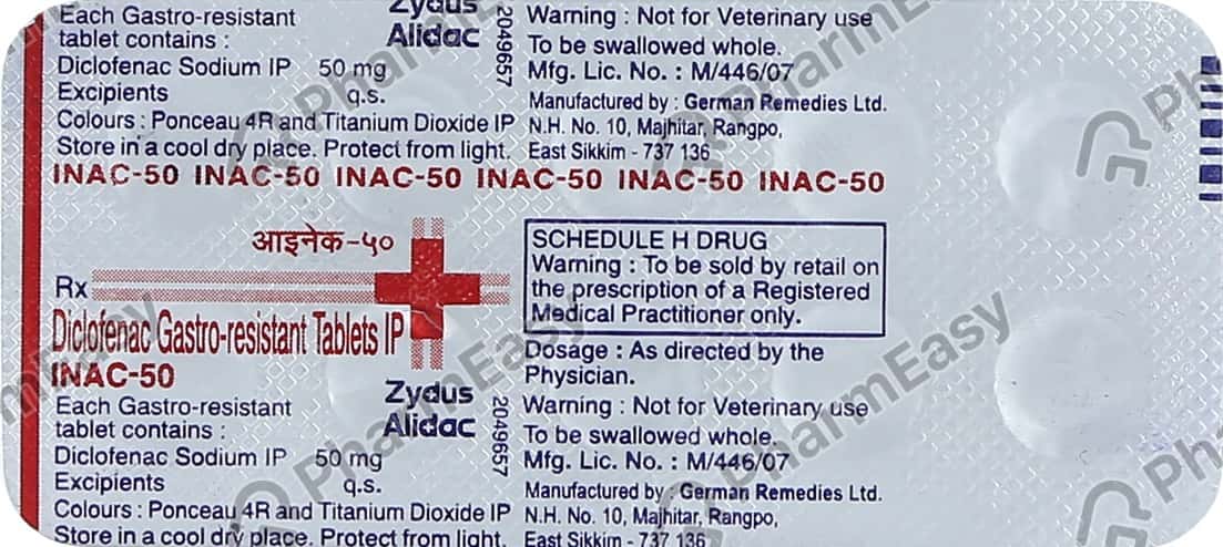 Inac 50 MG Tablet (10): Uses, Side Effects, Price & Dosage | PharmEasy