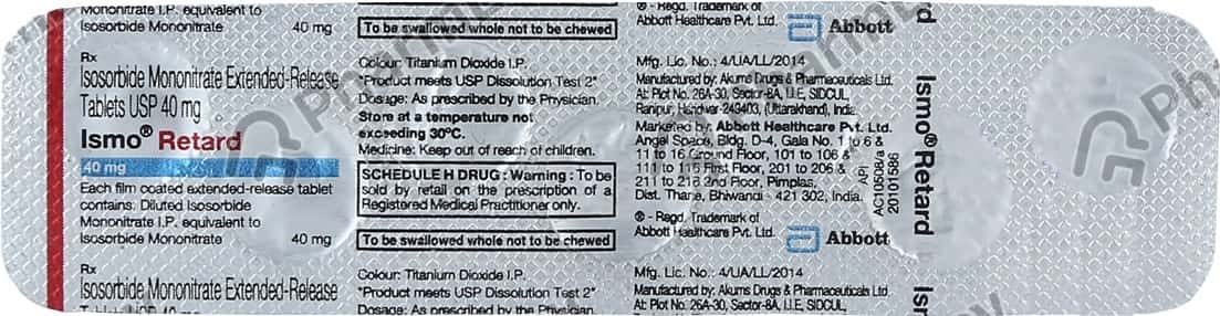 Ismo Retard 40 MG Tablet (7): Uses, Side Effects, Price & Dosage ...