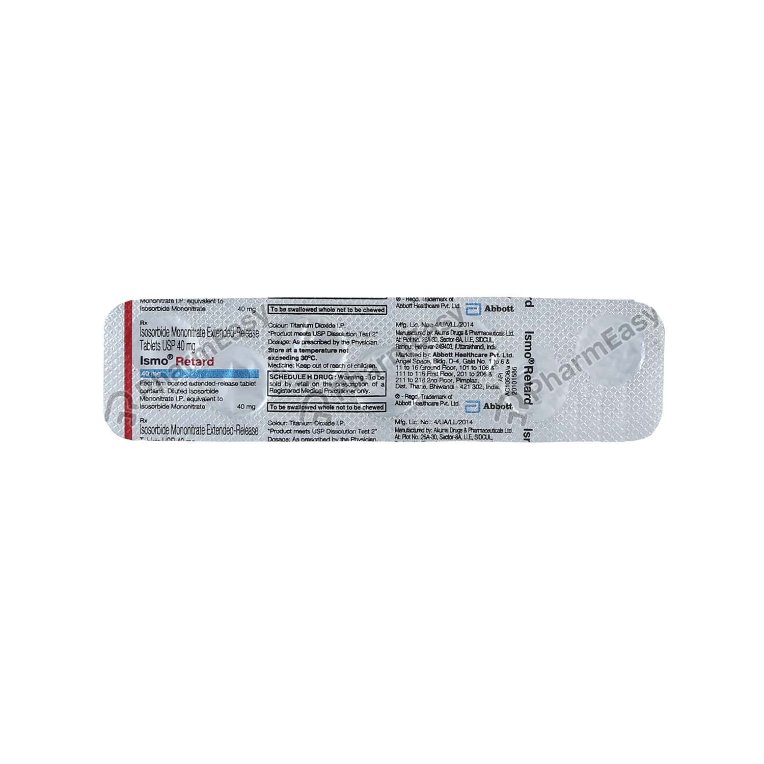 Buy Ismo Retard 40 MG Tablet (7) Online at Flat 18% OFF* | PharmEasy