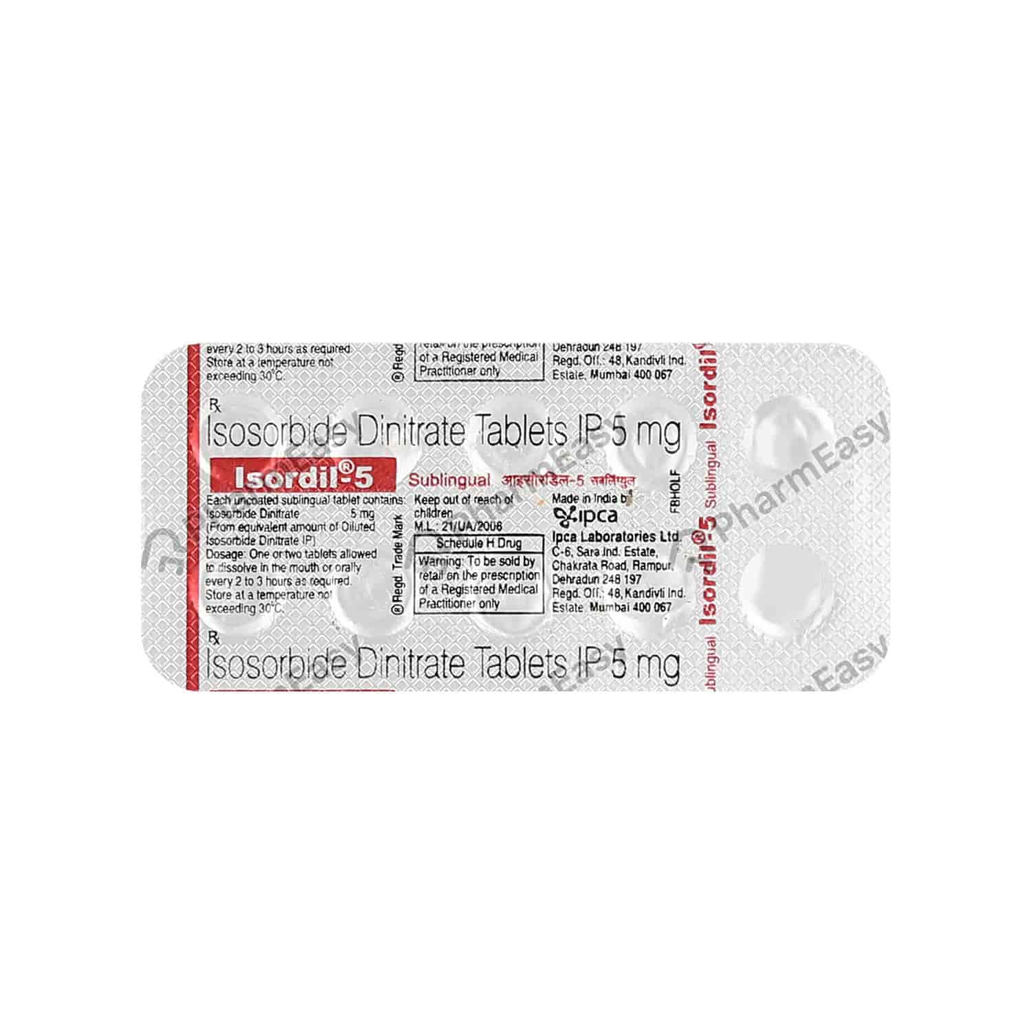 Buy Isordil 5mg Tablet Online at Flat 18% OFF* | PharmEasy