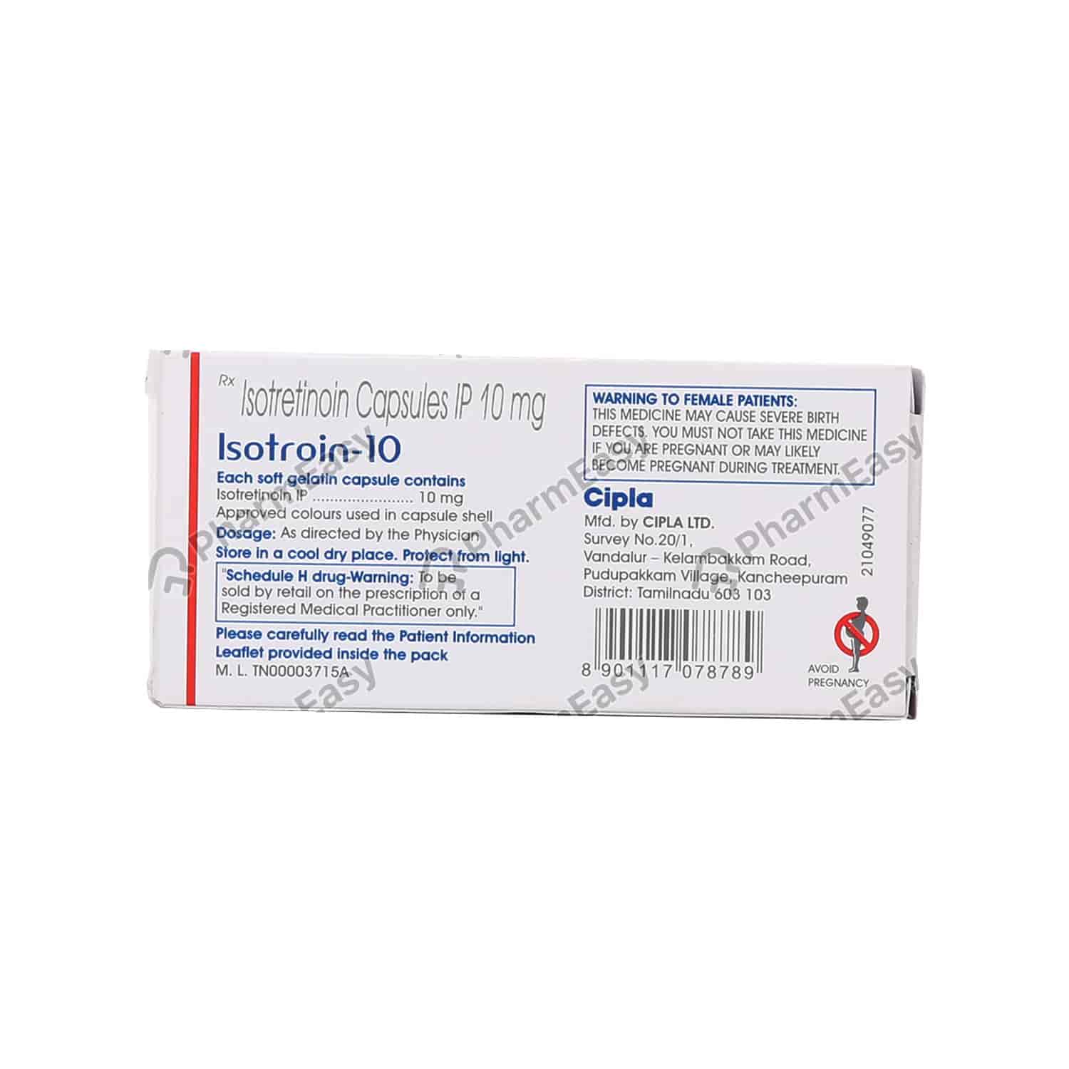 Isotroin 10mg Capsules 10'S - Uses, Side Effects, Dosage, Composition ...