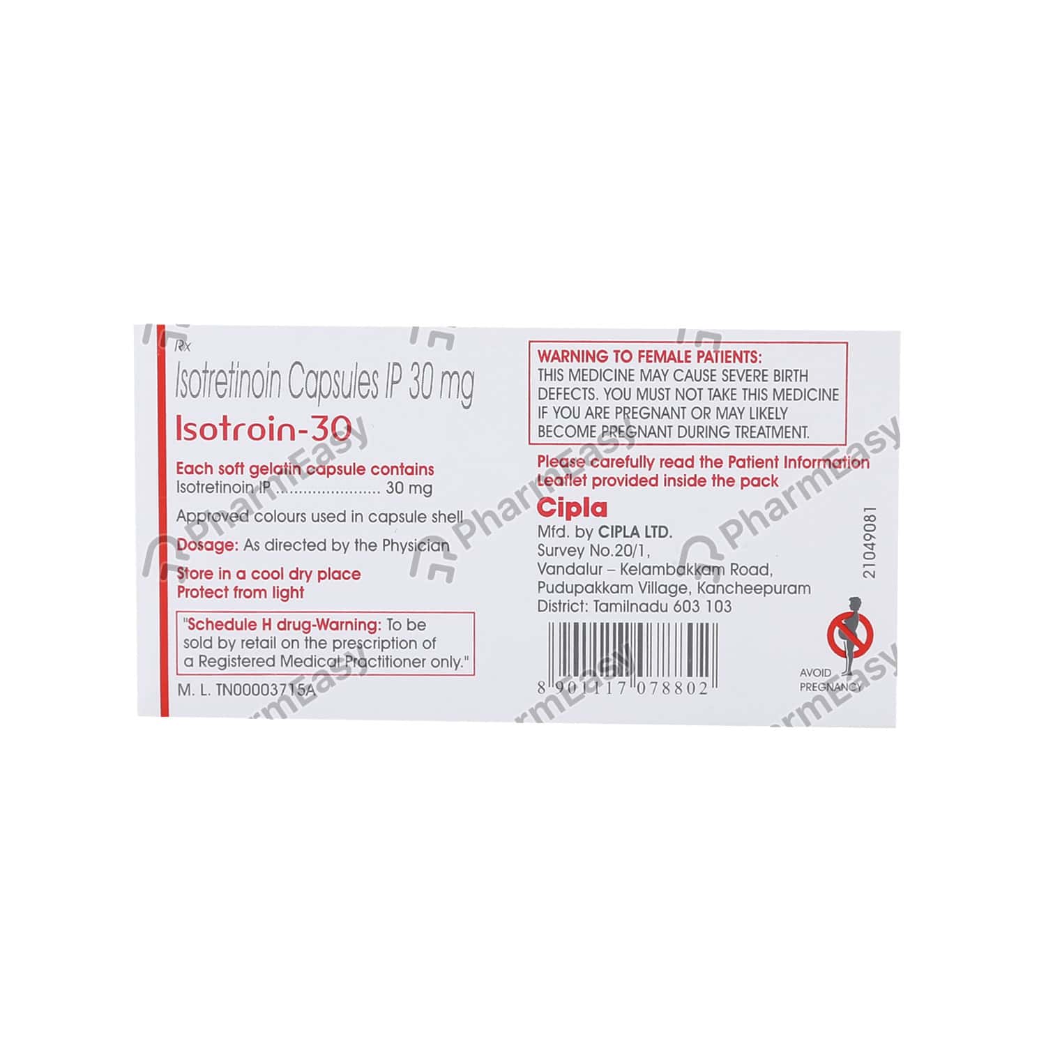 Isotroin 30 MG Capsule (10) - Uses, Side Effects, Dosage, Composition ...