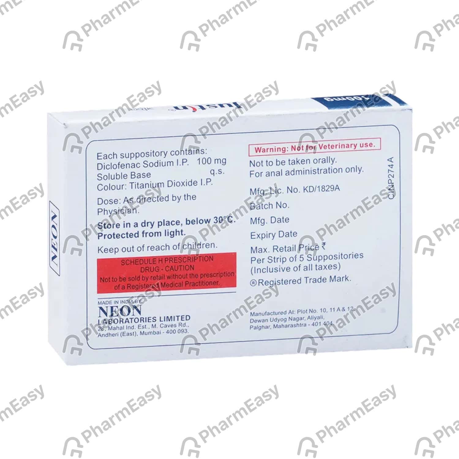 Justin 100 MG Rectal Suppository (5): Uses, Side Effects, Price ...