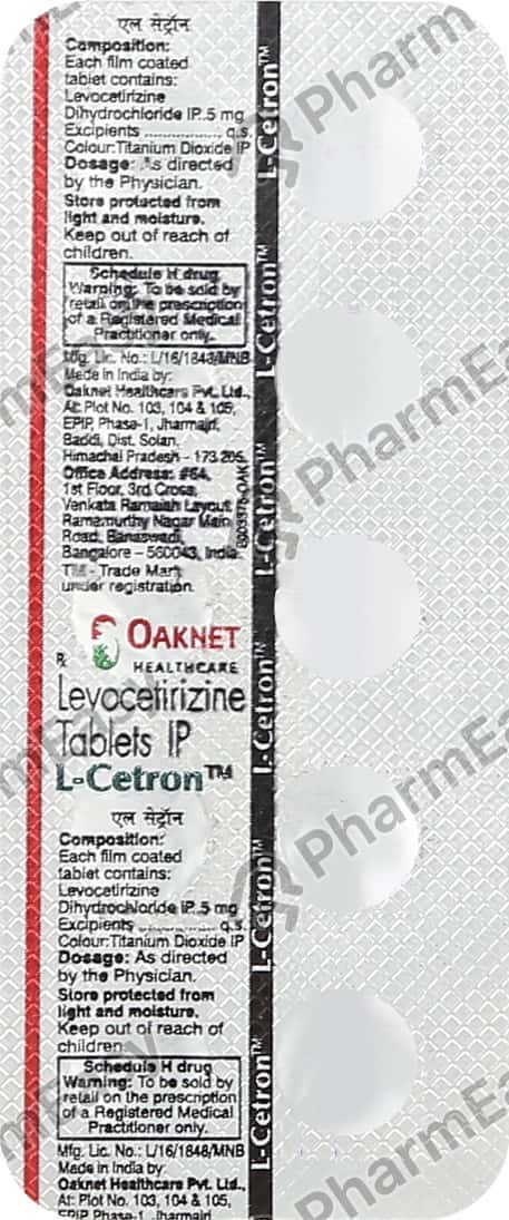 L Cetron 5 MG Tablet (10): Uses, Side Effects, Price & Dosage | PharmEasy