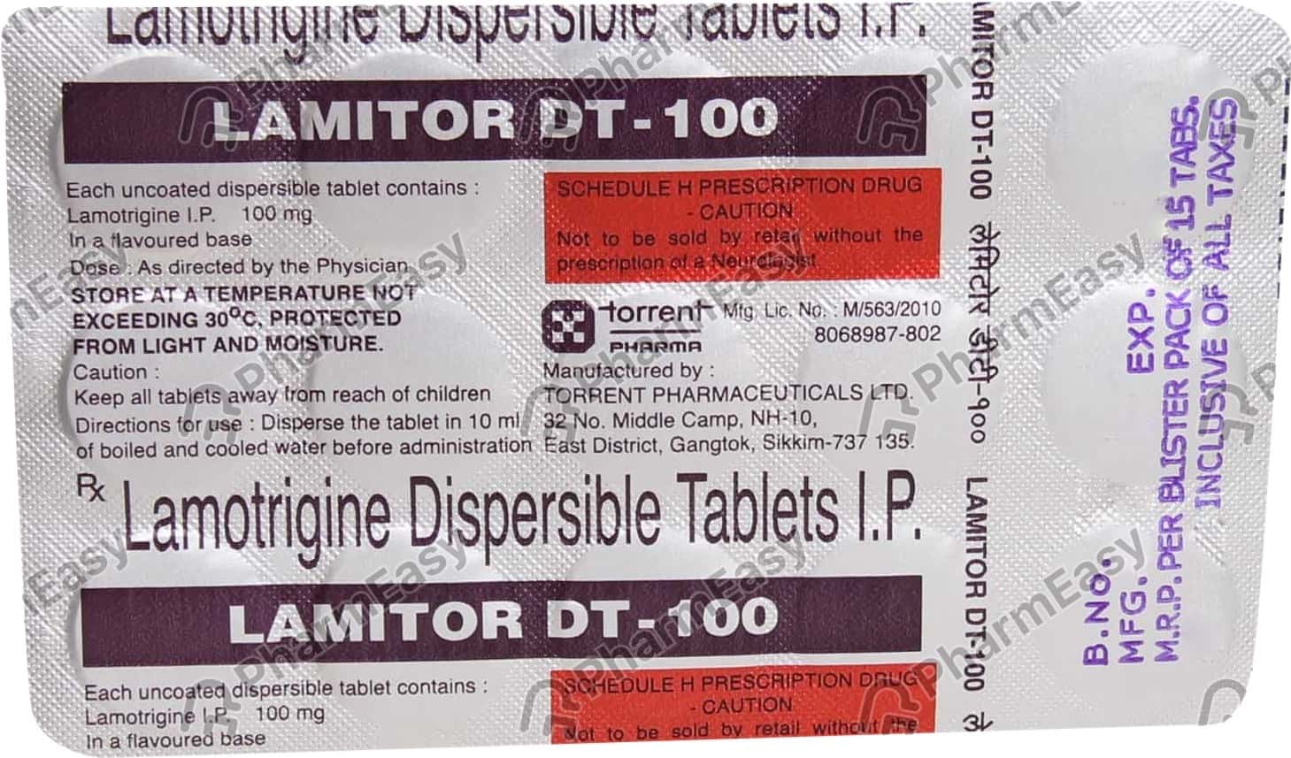 Lamitor Dt 100 MG Tablet (10): Uses, Side Effects, Price & Dosage ...