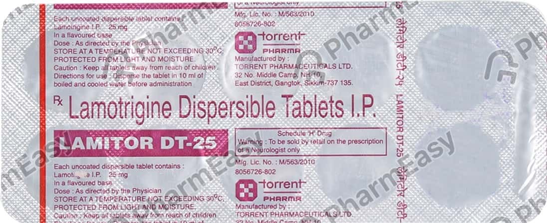 Lamitor Dt 25 MG Tablet (10): Uses, Side Effects, Price & Dosage ...
