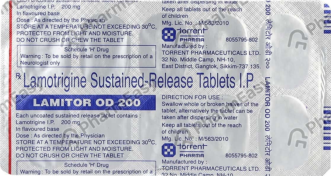 Lamitor Od 200 MG Tablet (10): Uses, Side Effects, Price & Dosage ...