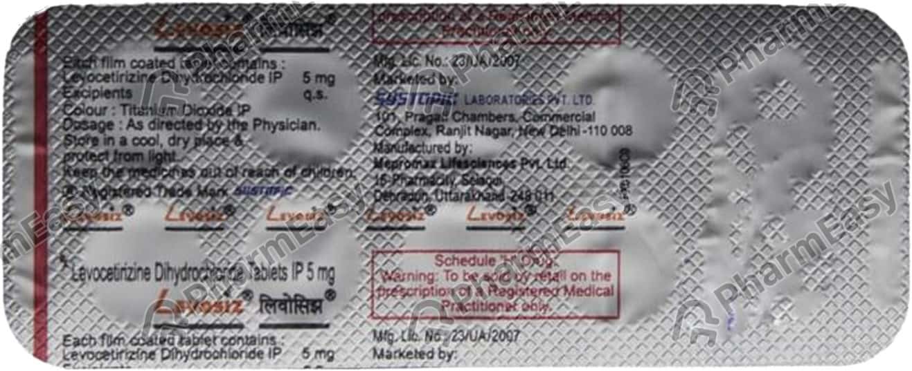 Levosiz 5 MG Tablet (10): Uses, Side Effects, Price & Dosage | PharmEasy