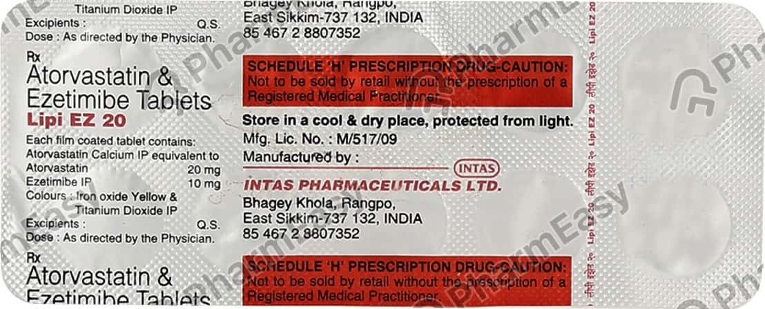 Lipi Ez 20mg Strip Of 10 Tablets: Uses, Side Effects, Price & Dosage ...