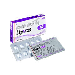 Lipvas 10 MG Tablet (10) - Uses, Side Effects, Dosage, Composition ...
