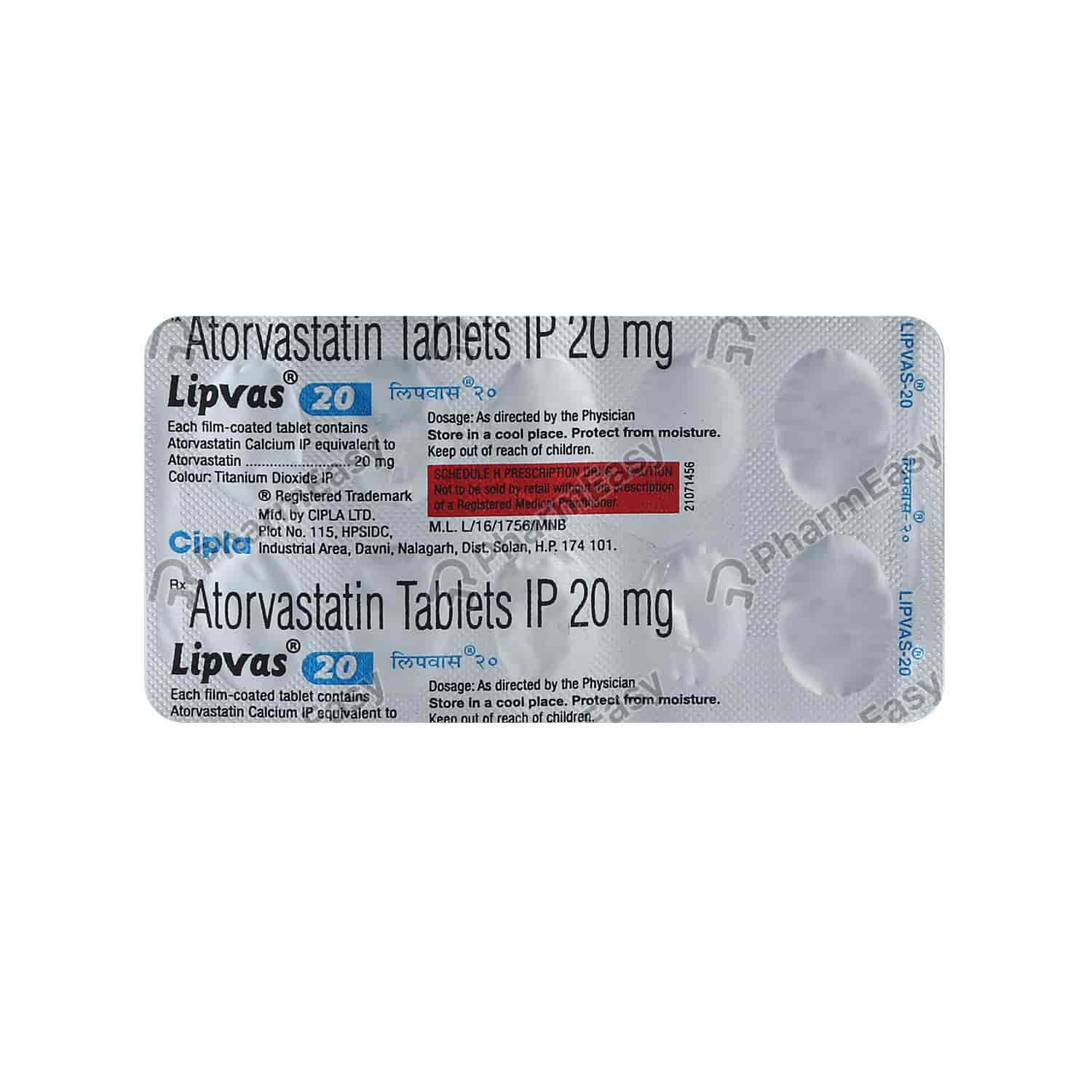 Lipvas 20mg Tablet 10'S - Uses, Side Effects, Dosage, Composition ...