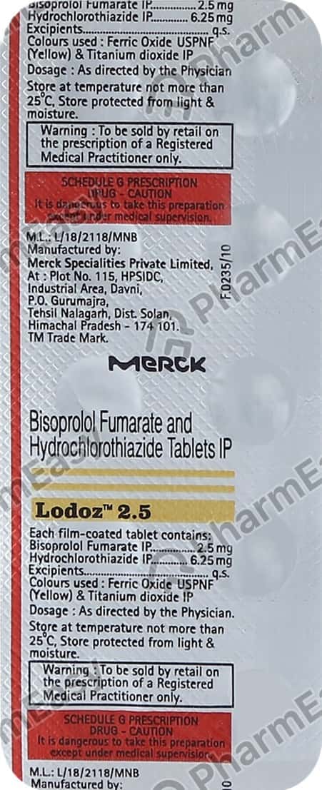 Lodoz 2.5mg Strip Of 10 Tablets: Uses, Side Effects, Price & Dosage ...