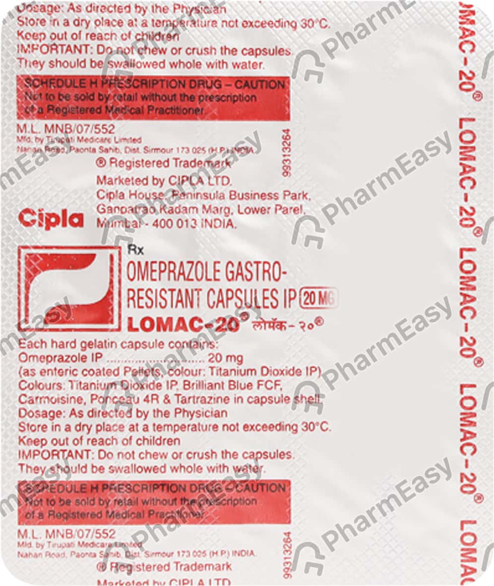 Lomac 20 MG Capsule (15): Uses, Side Effects, Price & Dosage | PharmEasy