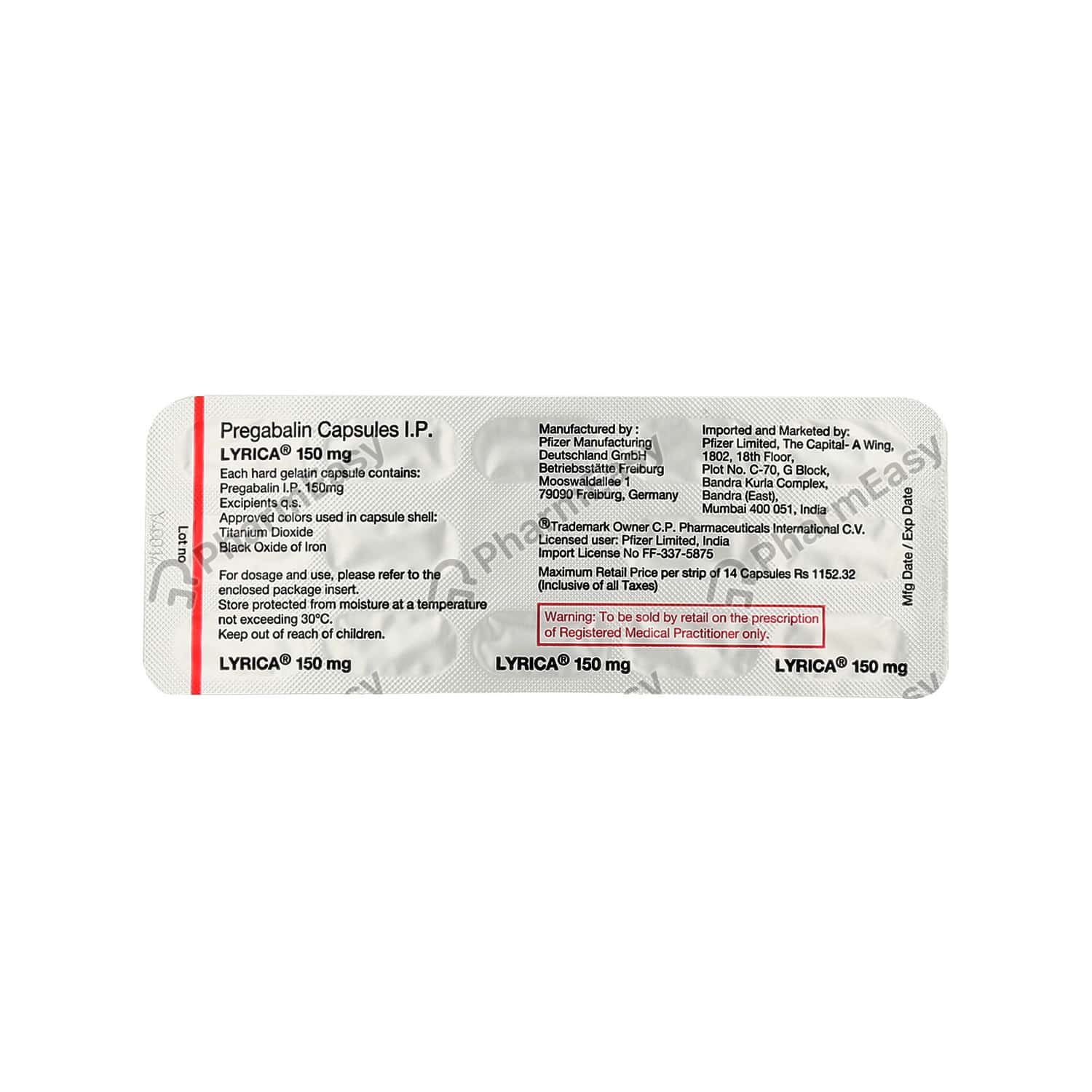 Lyrica 150 MG Capsule (14) - Uses, Side Effects, Dosage, Composition ...