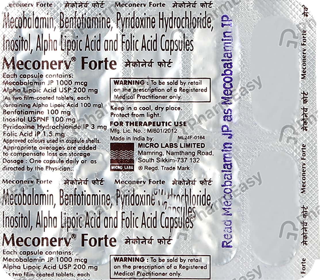 Meconerv Forte Strip Of 10 Capsules: Uses, Side Effects, Price & Dosage ...