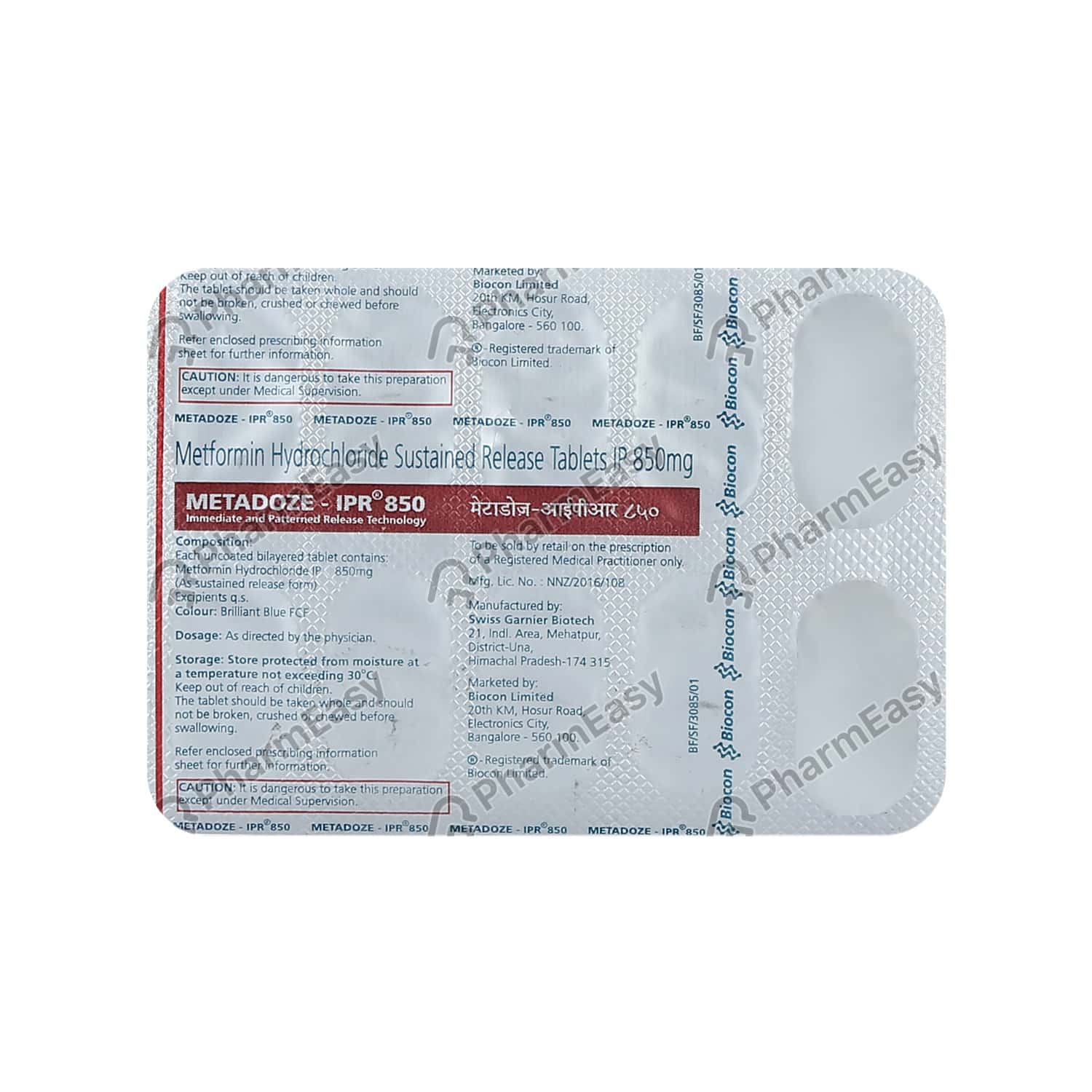 Metadoze Ipr 850 MG Tablet (10) - Uses, Side Effects, Dosage ...