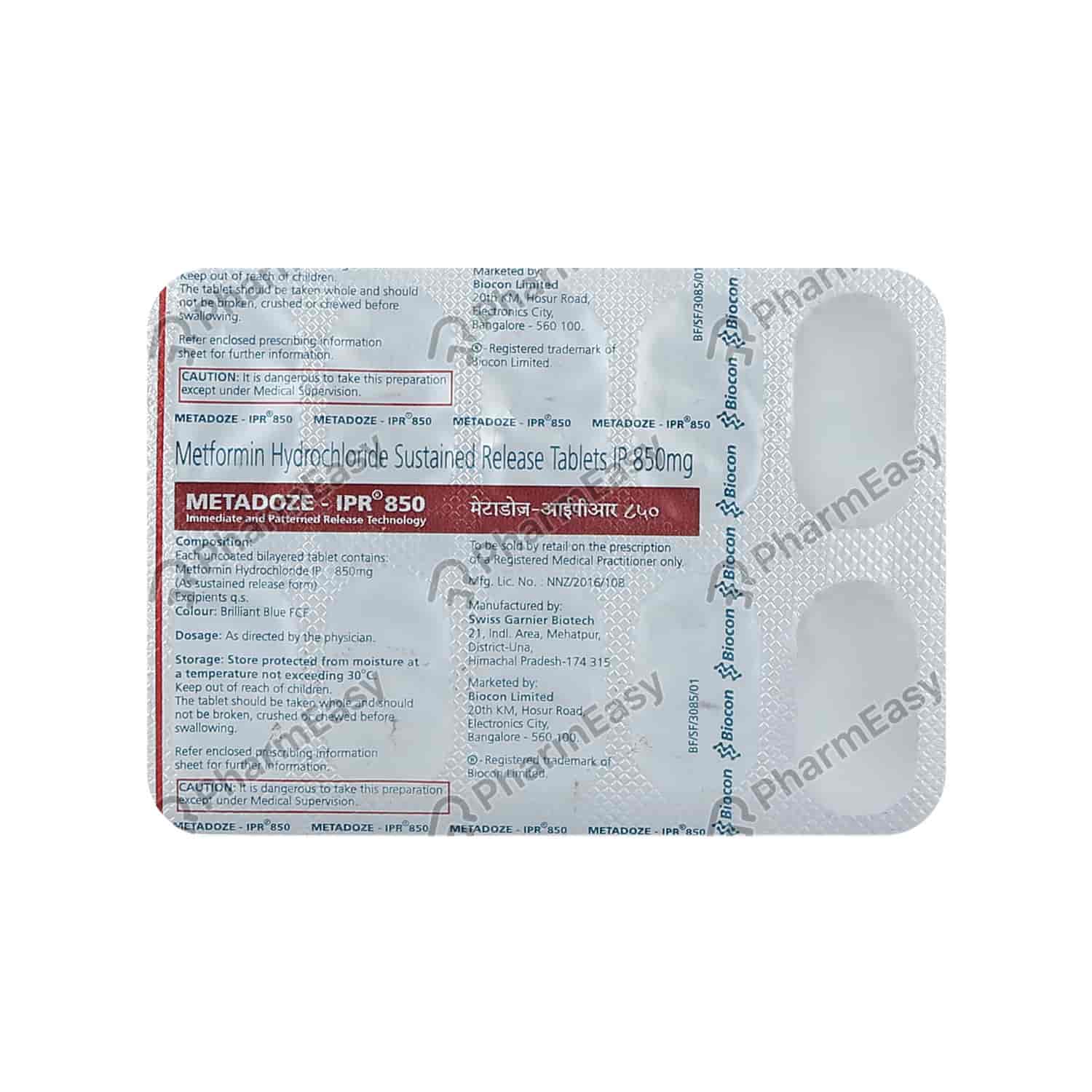 Metadoze Ipr 850mg Tab - Uses, Side Effects, Dosage, Composition ...