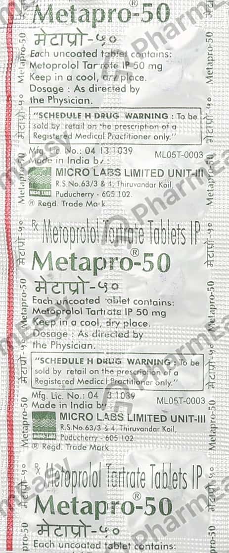 Buy Metapro 50 MG Tablet (10) Online at Flat 15% OFF | PharmEasy