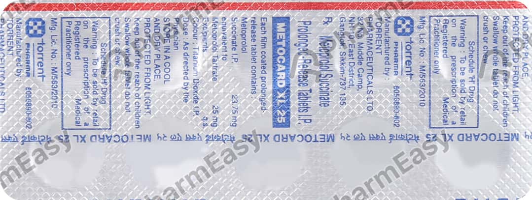 Metocard 25 MG Tablet (10): Uses, Side Effects, Price & Dosage | PharmEasy