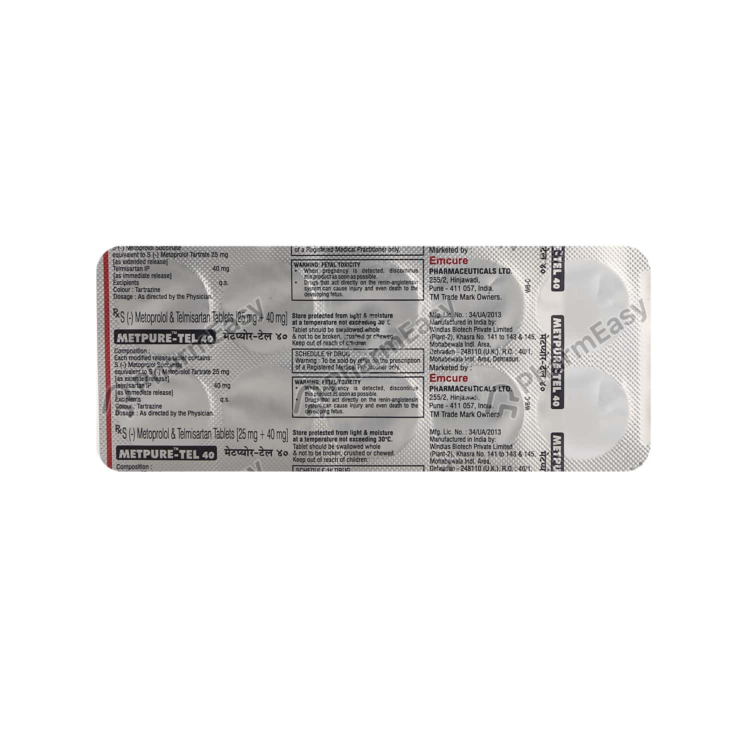Metpure Tel 40mg Tab - Uses, Side Effects, Dosage, Composition & Price ...
