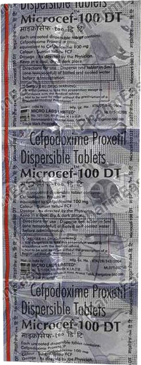 Microcef Dt 100 MG Tablet (10): Uses, Side Effects, Price & Dosage ...