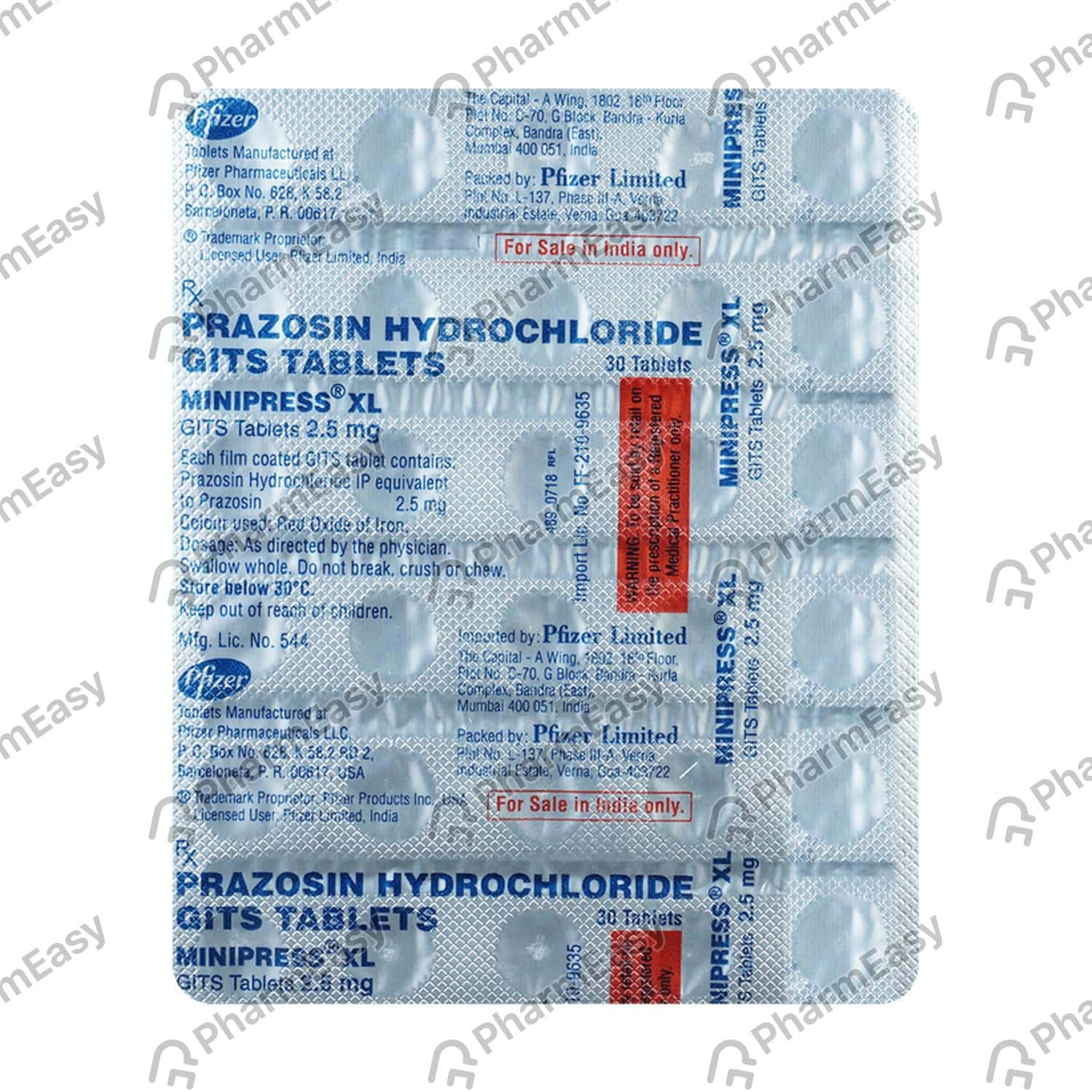 Minipress Xl 2.5 MG Tablet (15): Uses, Side Effects, Price & Dosage ...