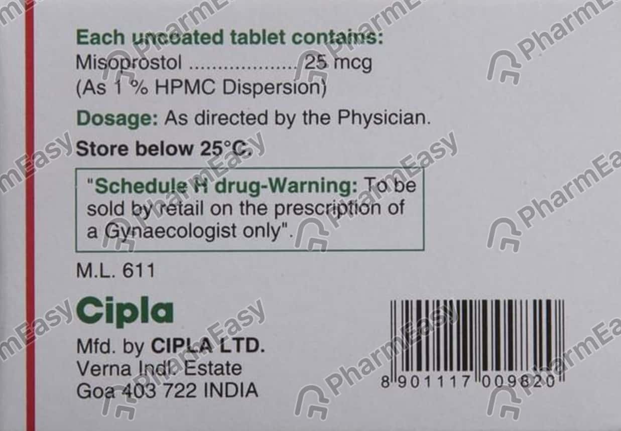Misoprost 25 MCG Tablet (4): Uses, Side Effects, Price & Dosage | PharmEasy
