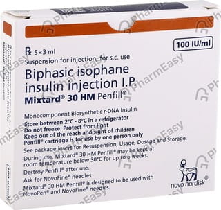 Mixtard Hm Penfill 100 IU/ML Suspension For Injection (3): Uses, Side ...