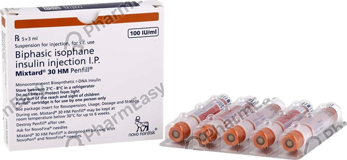 Mixtard Hm Penfill 100 IU/ML Suspension For Injection (3): Uses, Side ...