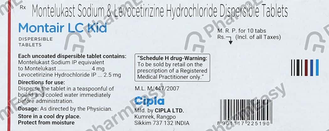 Montair Lc Kid Strip Of 10 Tablets: Uses, Side Effects, Price & Dosage ...