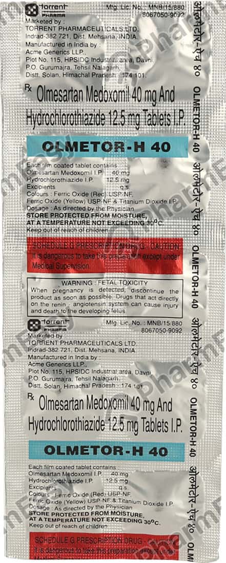 Olmetor H 40mg Strip Of 10 Tablets: Uses, Side Effects, Price & Dosage ...